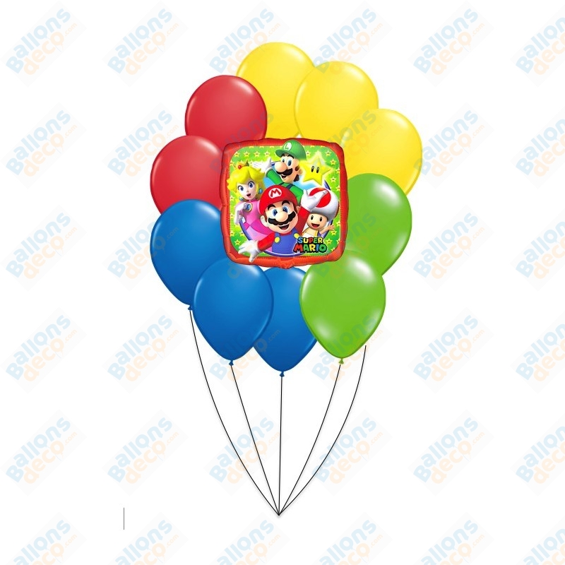 Ballon Super Mario Bros en Grappe Groupe - Nintendo - Ballonsdeco.com