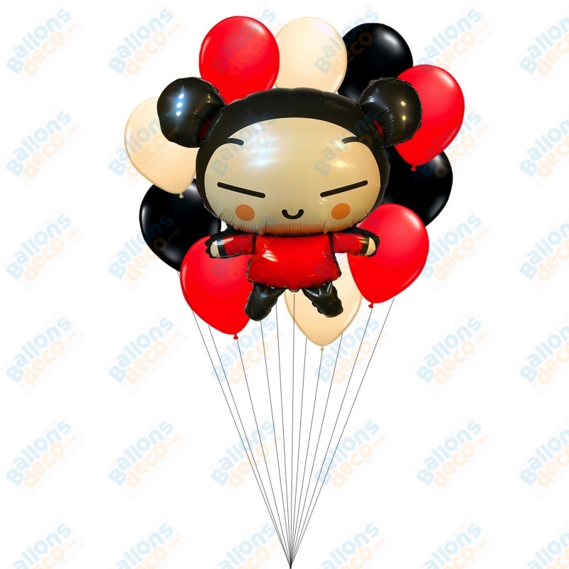 Ballons Pucca en Grappe Rouge Noir - Ballonsdeco.com