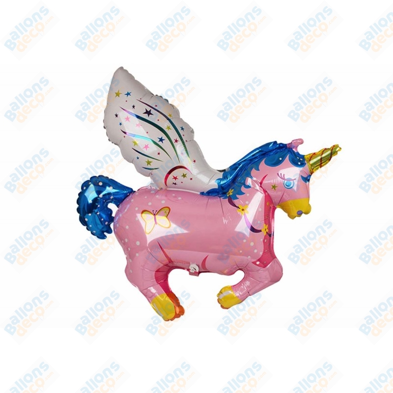Ballon Licorne Rose Ailes Flex - Animaux Féeriques - Ballonsdeco.com