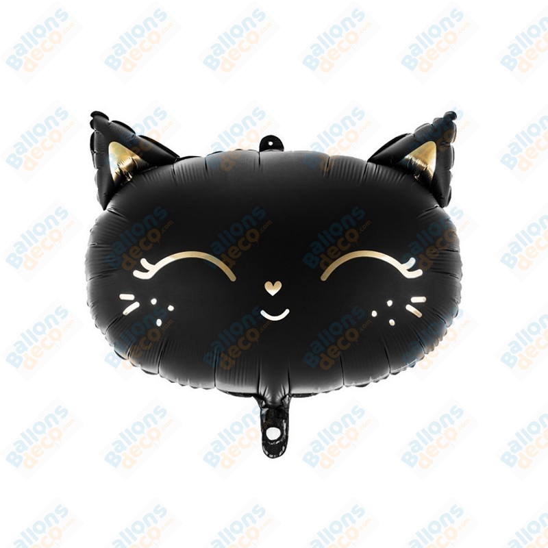Ballon Chat Noir Satin et Or Noir - Déco Halloween - Ballonsdeco.com