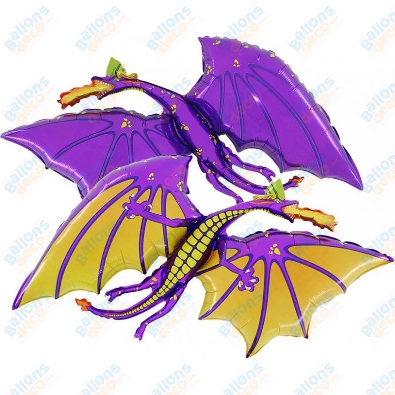 Ballon Dragon Violet Jaune - Créatures Fantastiques - Ballonsdeco.com