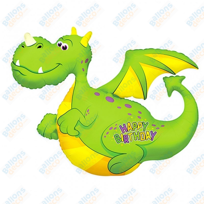 Ballon Dragon Vert Happy Birthday - Fantastiques - Ballonsdeco.com