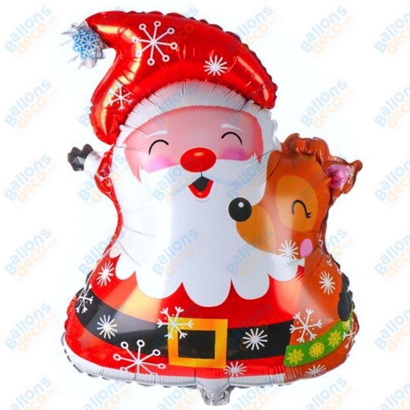 Ballon Père Noël Avec Rodolphe Le Renne Mignon - Ballonsdeco.com