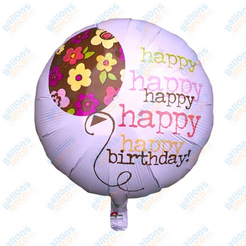 Ballon Happy Birthday Ballons Fleurs - Anniversaires - Ballonsdeco.com
