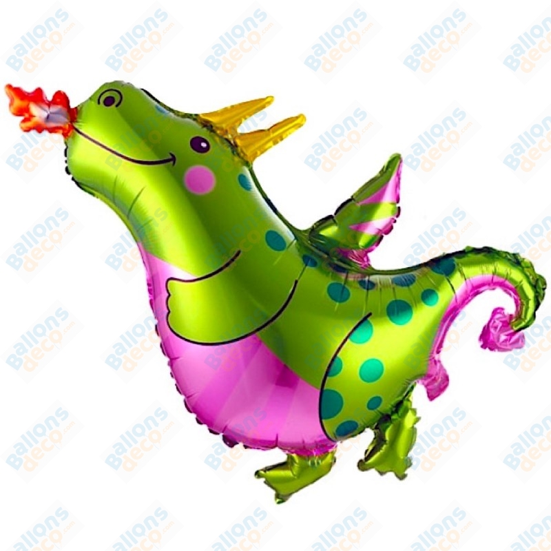 Ballon Dragon Vert et Rose Flamme - Ballons Animaux - Ballonsdeco.com