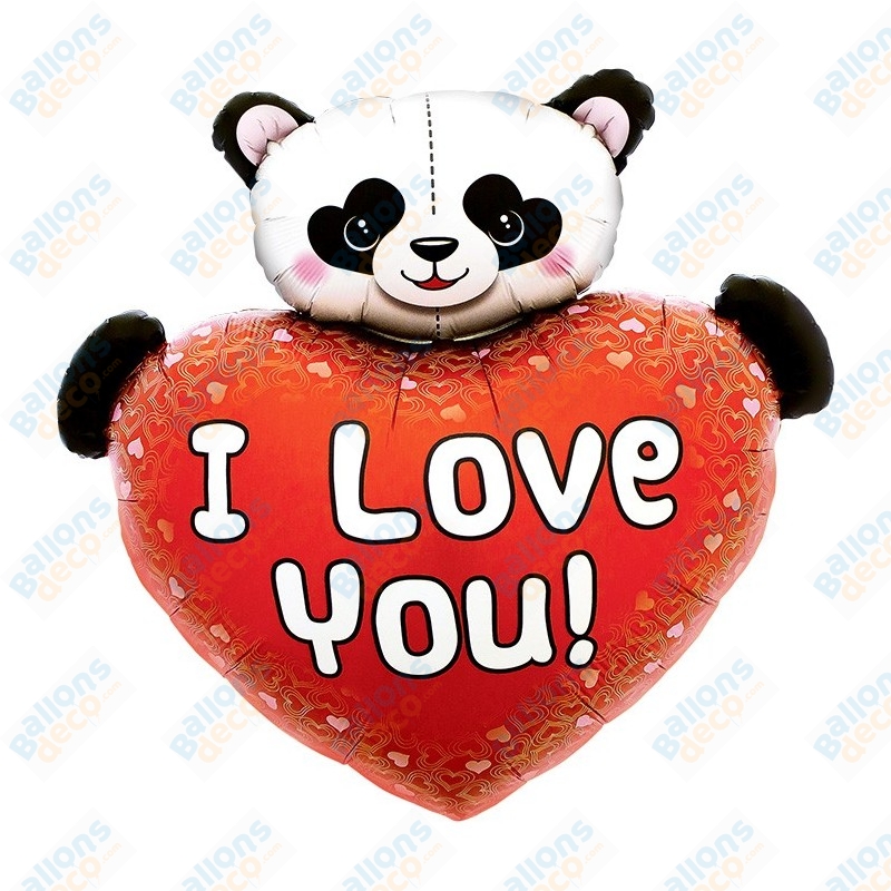 Ballon Panda Gros Coeur Rouge I Love You St Valentin - Ballonsdeco.com