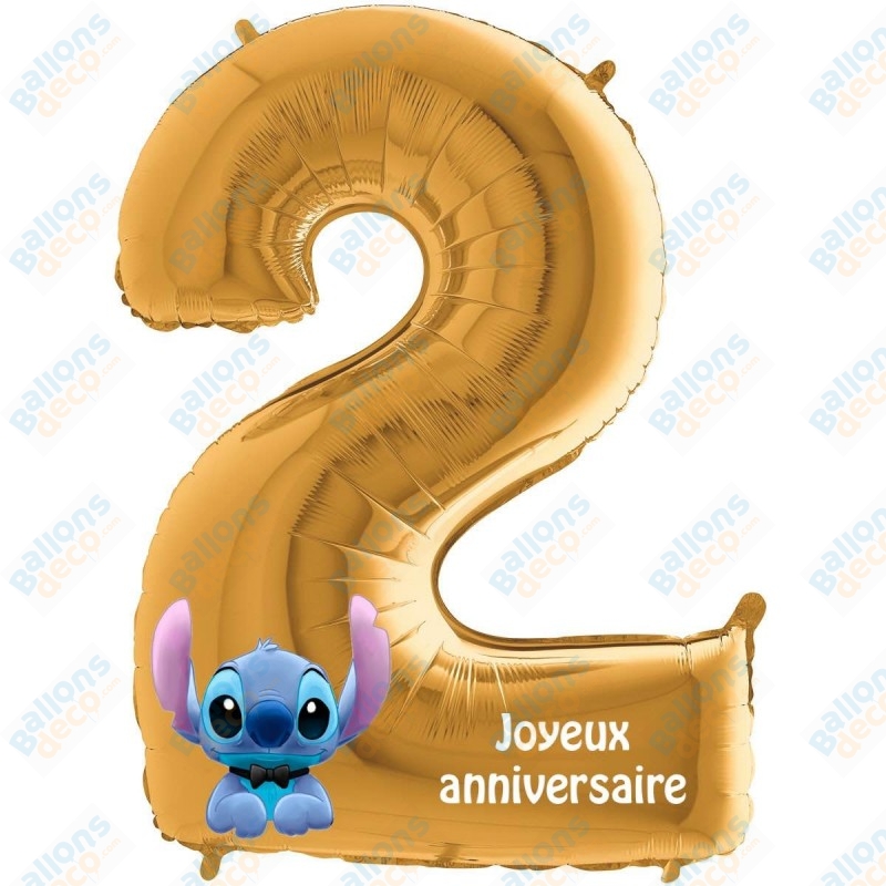 Ballon Stitch Chiffre Or de Zéro à Neuf Disney - Ballonsdeco.com
