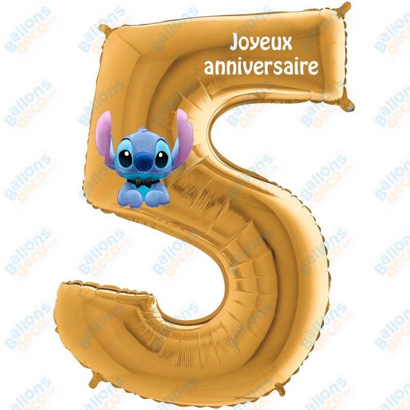 Ballon Stitch Chiffre Or de Zéro à Neuf Disney - Ballonsdeco.com