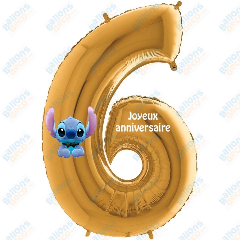 Ballon Stitch Chiffre Or de Zéro à Neuf Disney - Ballonsdeco.com