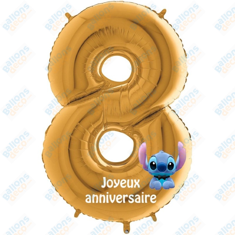 Ballon Stitch Chiffre Or de Zéro à Neuf Disney - Ballonsdeco.com