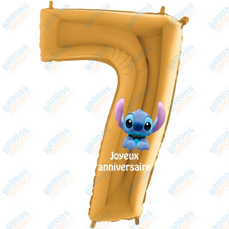 Ballon Stitch Chiffre Or de Zéro à Neuf Disney - Ballonsdeco.com