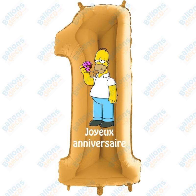 Ballon Les Simpson Homer Chiffre Or de Zéro à Neuf -Ballonsdeco.com