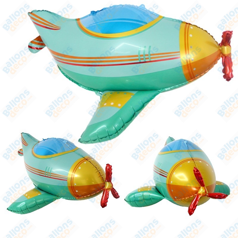 Ballon Avion Vert et Or 4D - Ballons Anniversaire - Ballonsdeco.com