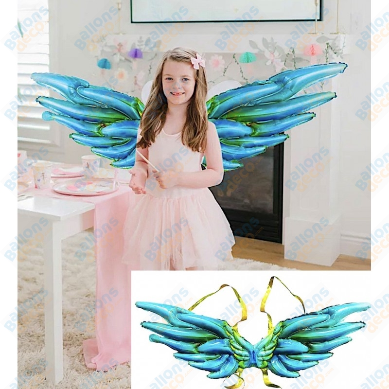 Ballon Ailes Verte, Or et Turquoise - Déguisement - Ballonsdeco.com