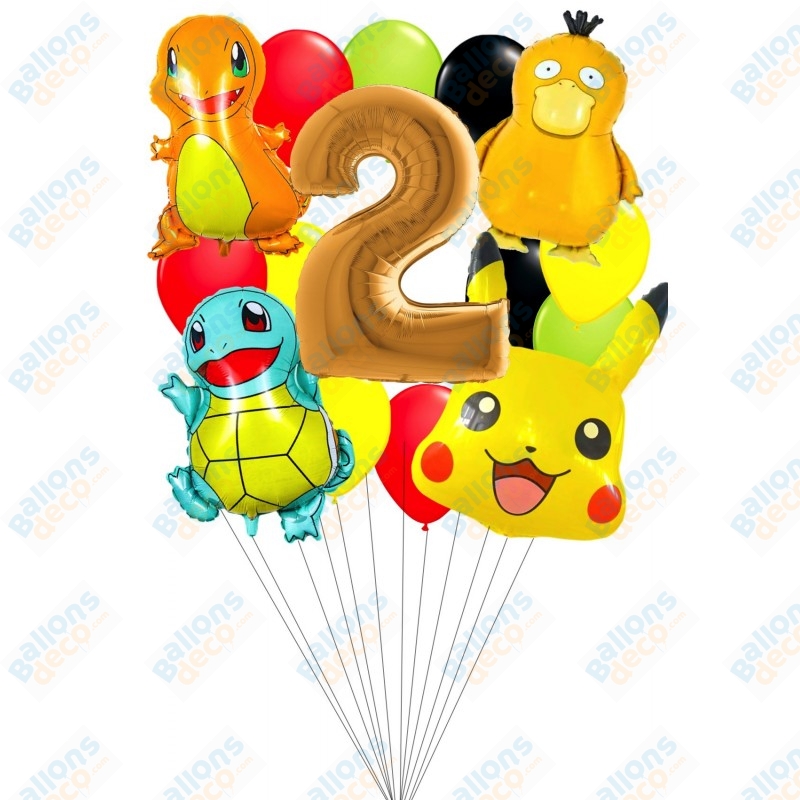 Ballons Pokémon en Grappes avec Chiffres Âges Or - Ballonsdeco.com