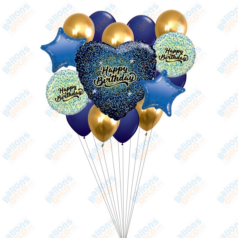 Ballons Happy Birthday Bleu Coeur Anniversaire - Ballonsdeco.com