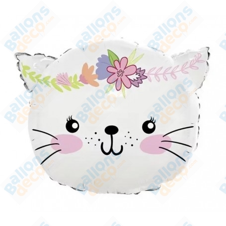 Ballon Chat Blanc Couronne de Fleurs - Animaux Party - Ballonsdeco.com