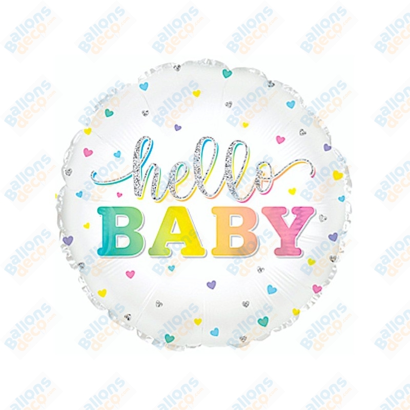 Ballon Hello Baby Blanc - Ballon Naissance enfant - Ballonsdeco.com