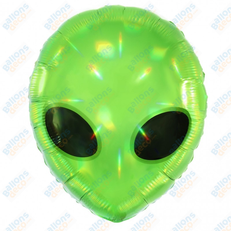 Ballon Tête Alien Holographique - UFO Ovnis - Ballonsdeco.com
