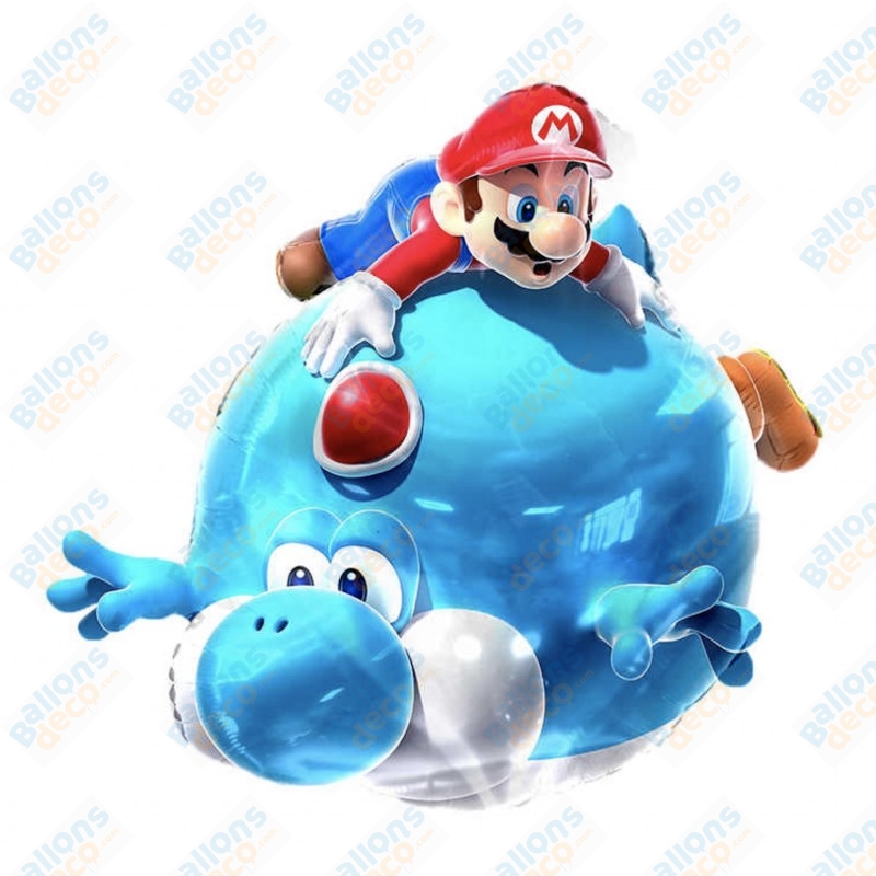 Ballon Super Mario et Yoshi Bleu - Anniversaire - Ballonsdeco.com