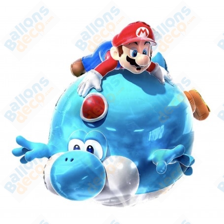 Ballon Super Mario et Yoshi Bleu - Anniversaire - Ballonsdeco.com