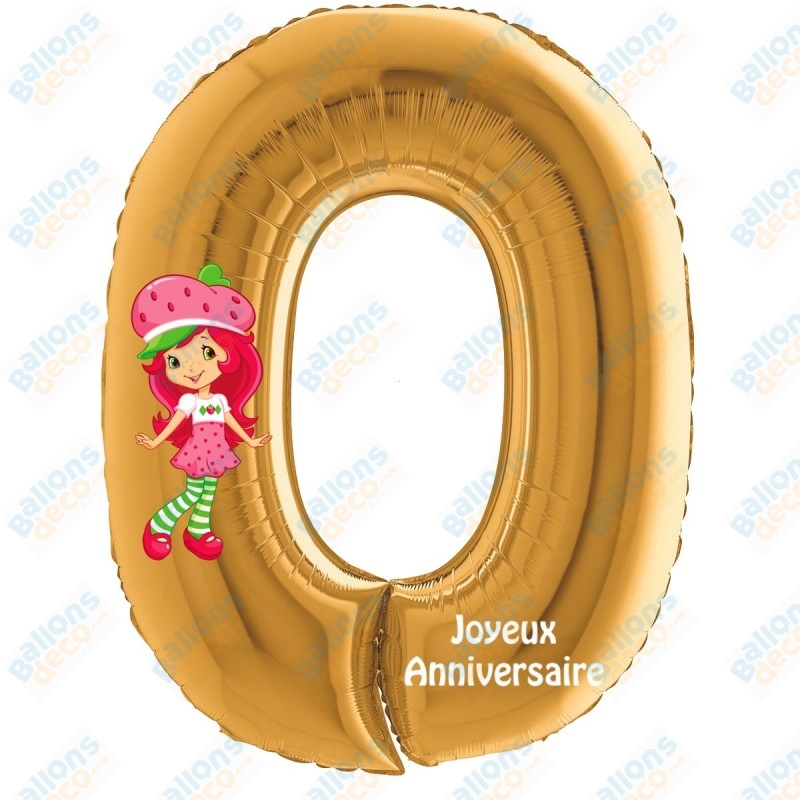 Ballons Charlotte aux Fraises Chiffre Or Anniversaire - Ballonsdeco.com