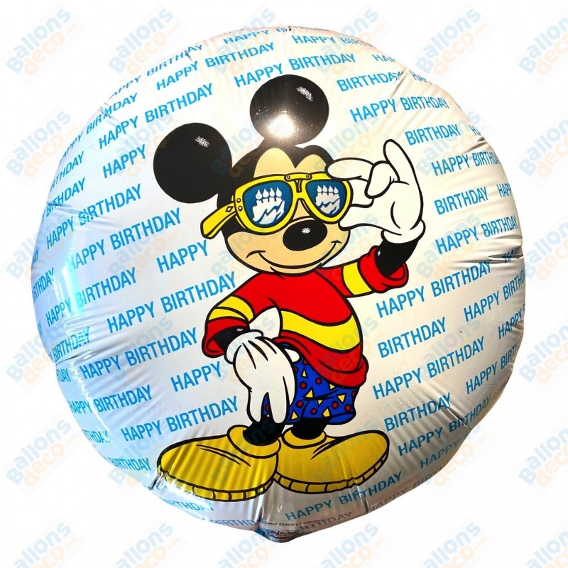 Ballon Mickey Lunette Happy Birthday Vintage Disney - Ballonsdeco.com