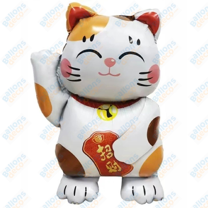 Ballon Chat Maneki Neko Blanc - Chat Porte Bonheur - Ballonsdeco.com
