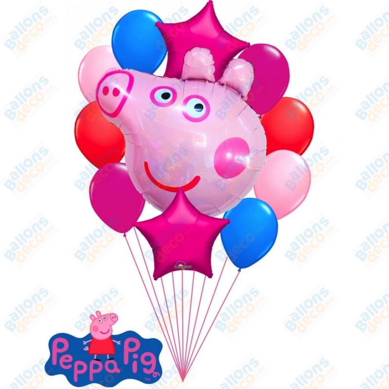 Ballons Peppa Pig Cochon Rose Étoiles en Grappe - Ballonsdeco.com