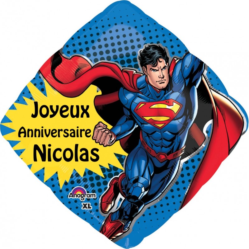 Ballon Superman Carré Personnalisable - Marvel - Ballonsdeco.com